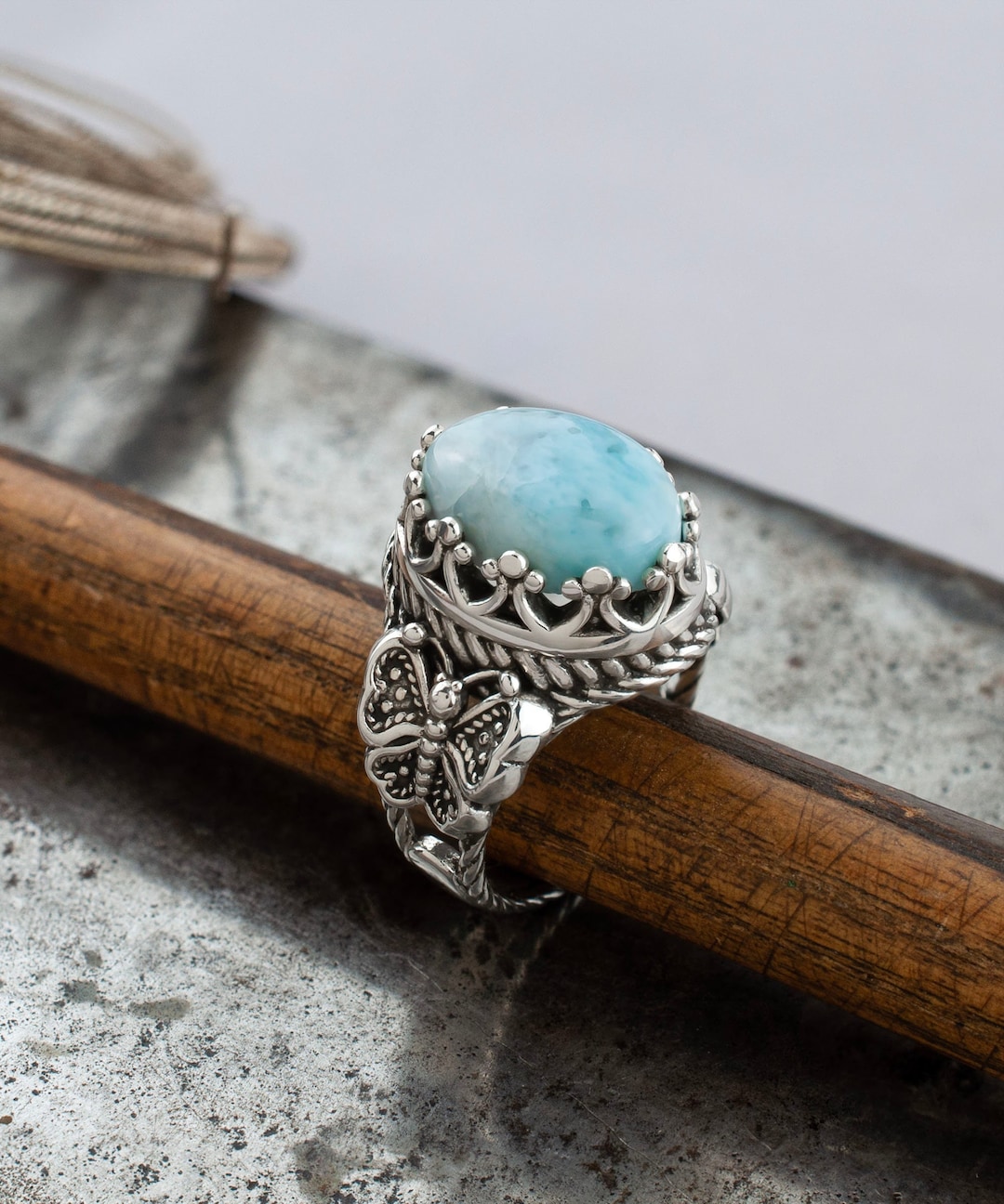 Silver Blue Larimar Spotted Butterfly Ring, 925 Sterling Vintage ...