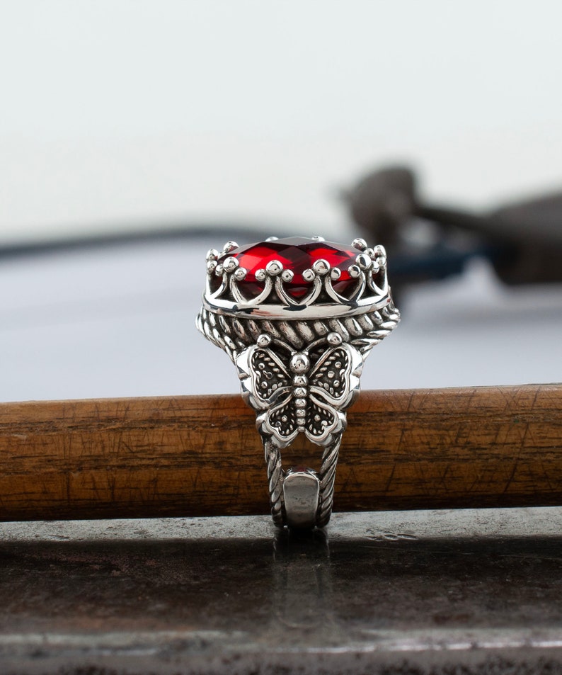 Silver Red Ruby Gothic Goth Women Moth Ring 925 Sterling - Etsy