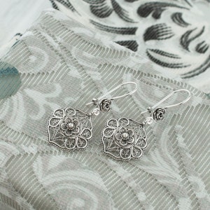 Handmade Silver Filigree Daisy Flower Drop Earrings, 925 Sterling ...