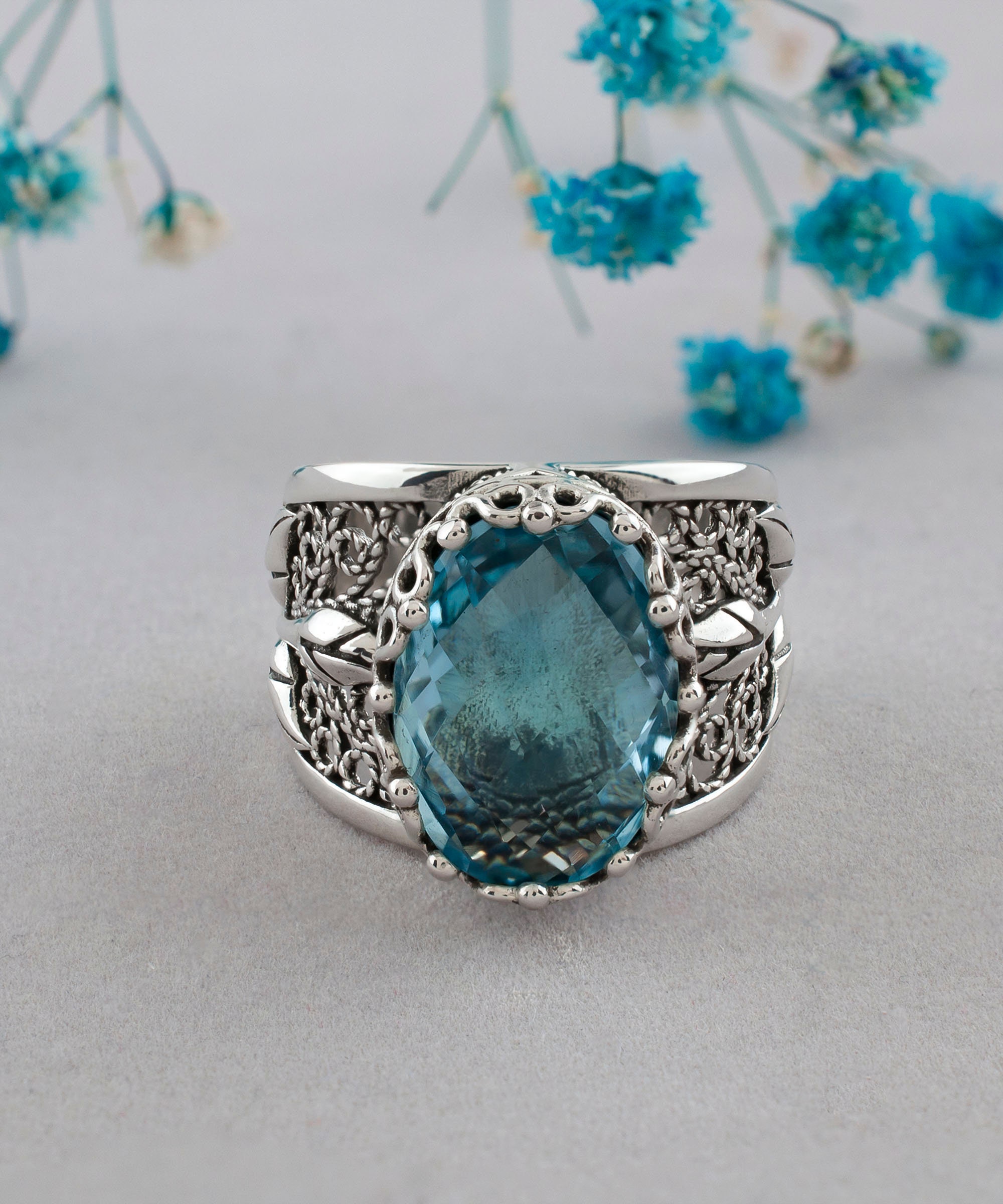 Handmade Silver Blue Topaz Boho Unique Ring Women, 925 Sterling Bold ...
