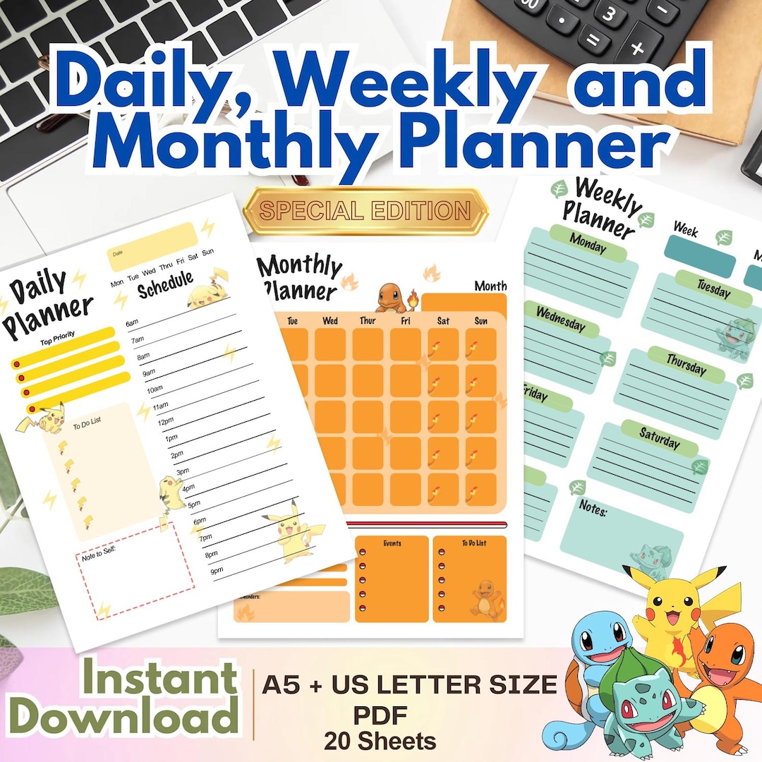 Cute Pokemon Planner | Poké Daily, Weekly & Monthly 20 Total Printable ...