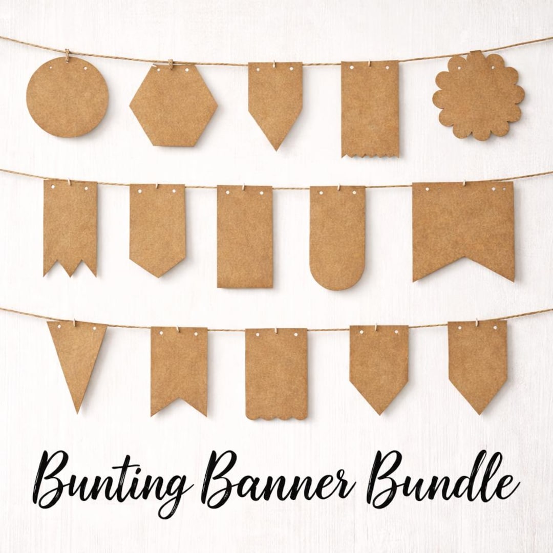 Bunting Banner Svg Bundle, Bunting Svg, Banner Template, Bunting Flag ...
