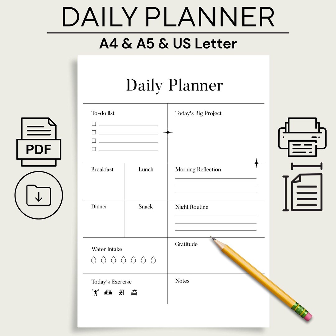 Daily Planner Template PDF | Digital Download | A4, A5, US Letter ...