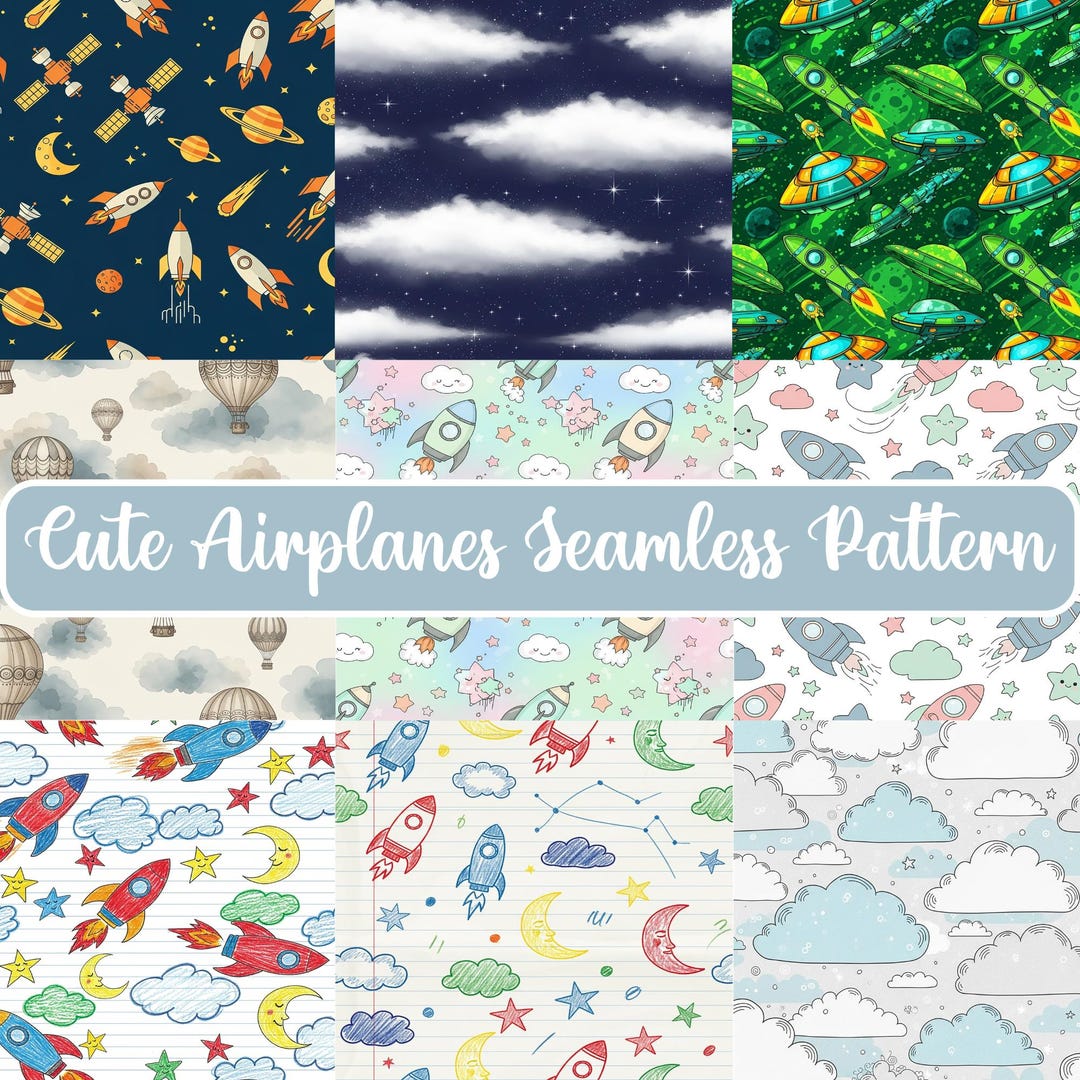 Airplanes Seamless Pattern Digital Paper | Airplane Backgrounds for ...