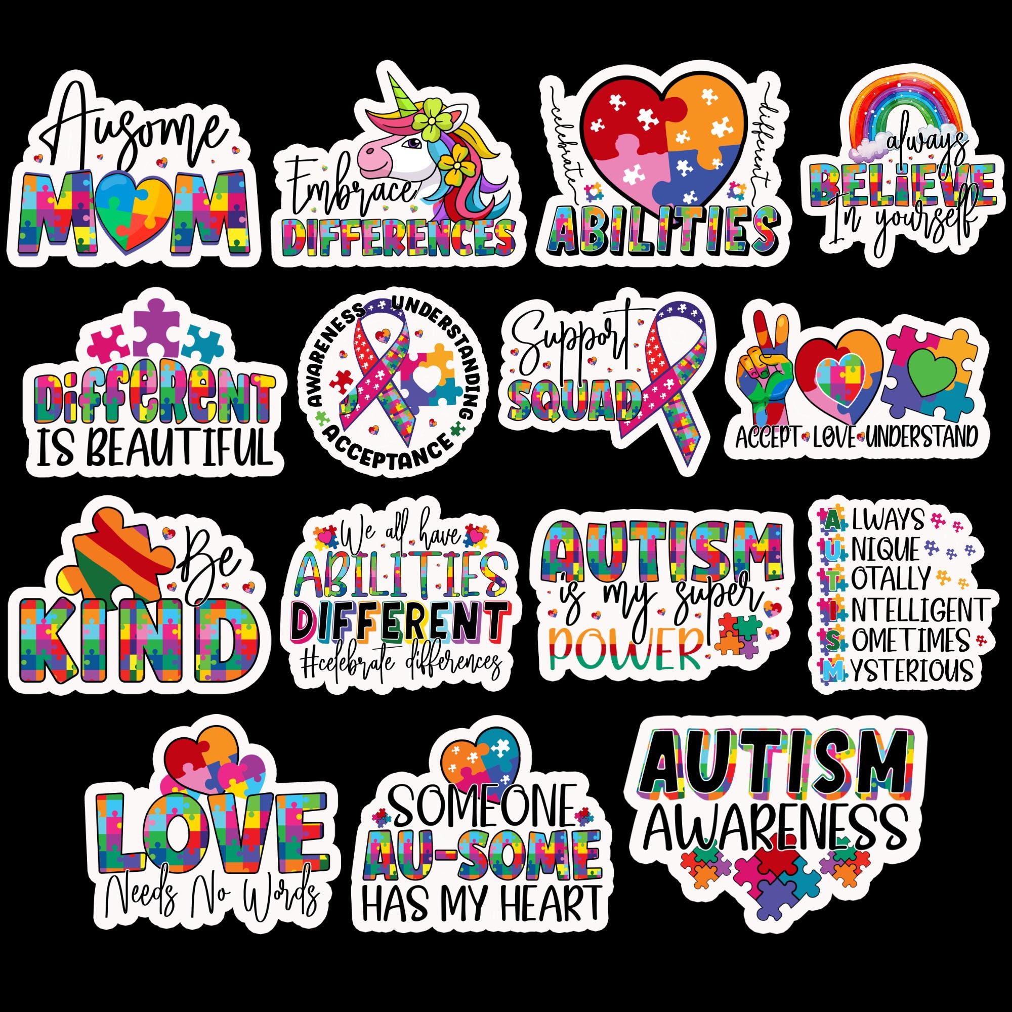 Autism Awareness Stickers, Puzzle Piece PNG Bundle (digital Download ...