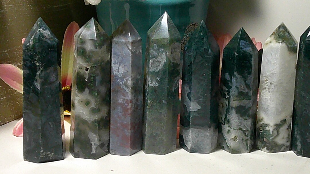 Beautiful Moss Agate Towers. Average Between 2.9 to 3.3 Inches Tall ...