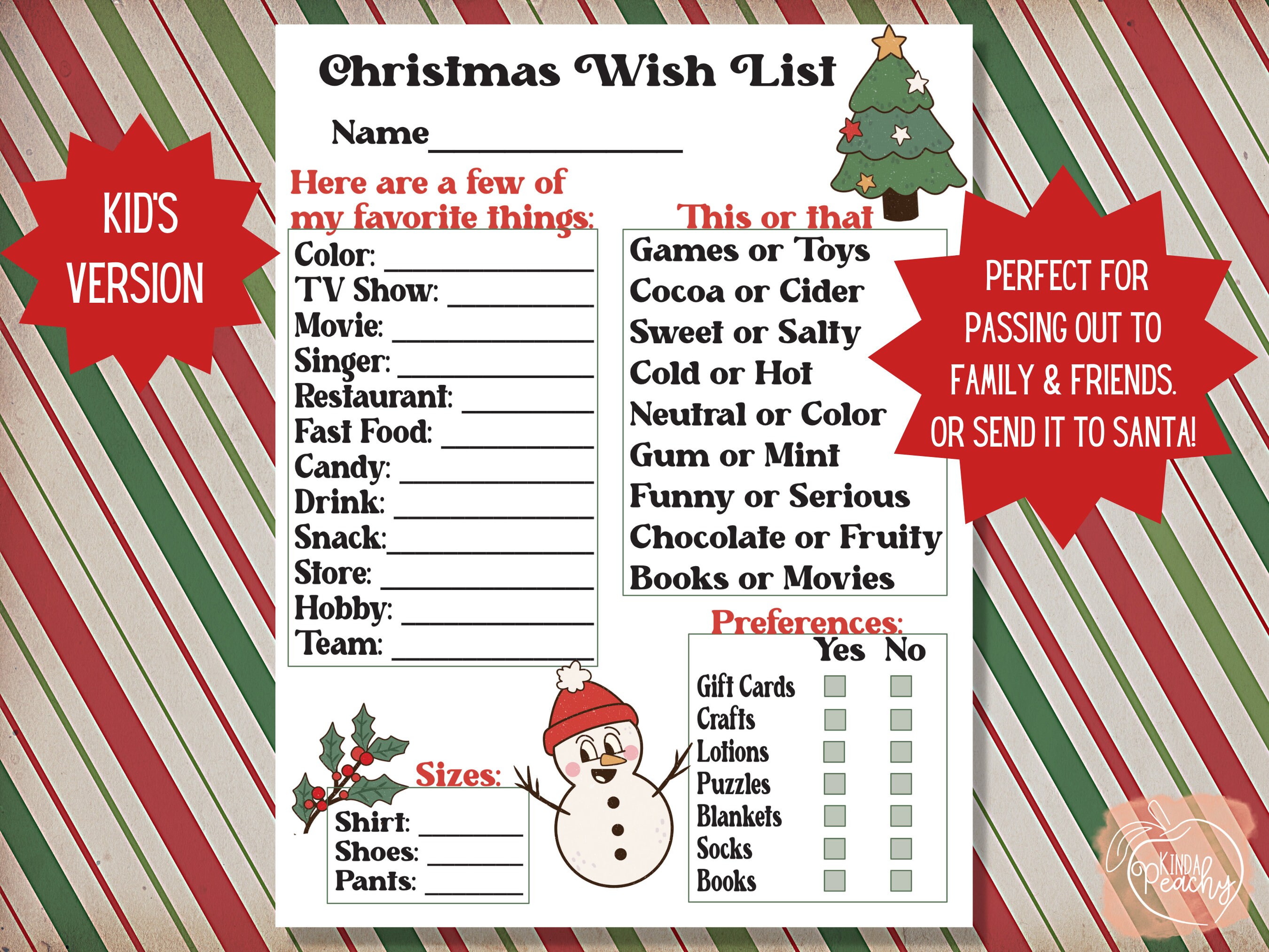 Christmas Wish Lists, Printable, Secret Santa, Letter to Santa, Wish ...