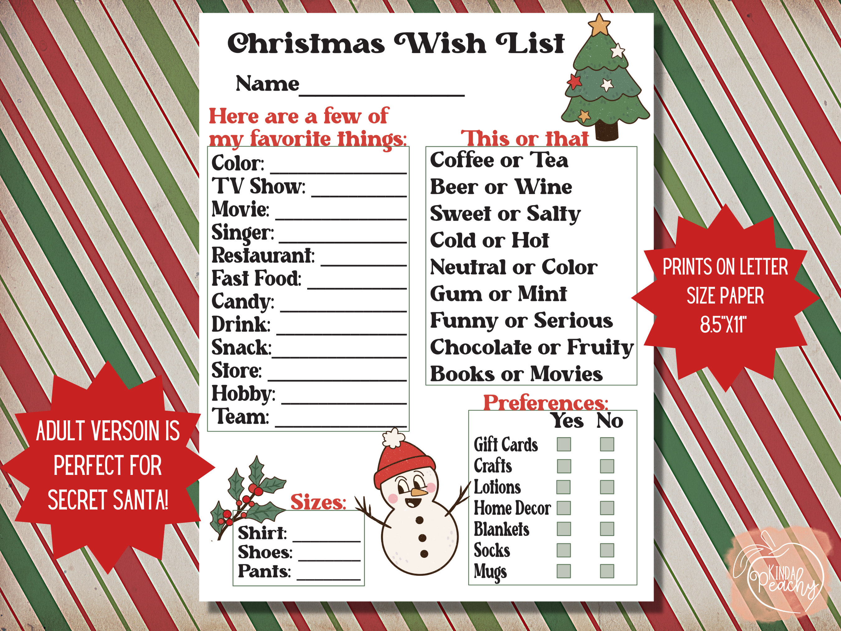 Christmas Wish Lists, Printable, Secret Santa, Letter to Santa, Wish ...