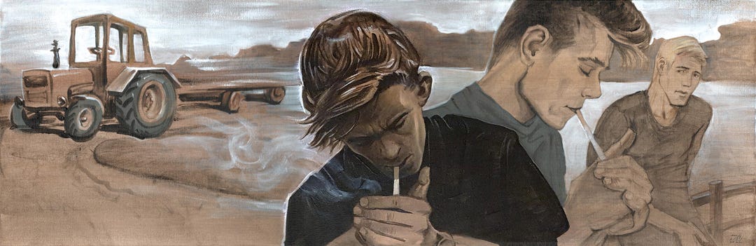 Original Painting young Tractor Drivers 36 11 in Canvas on Stretcher ...