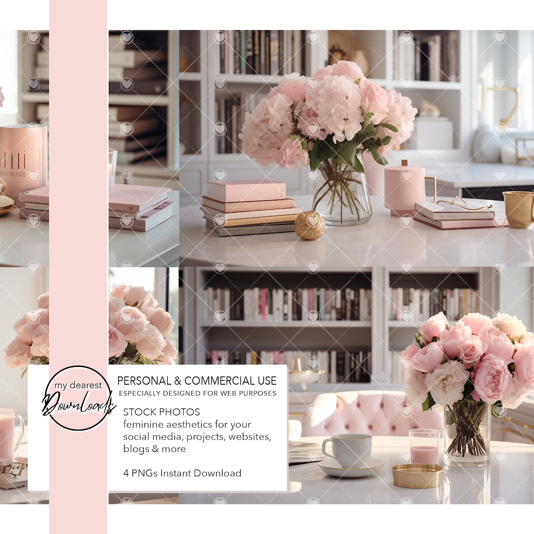 4 Stock Photos Light Pink Table Scene Feminine Aesthetic - Etsy