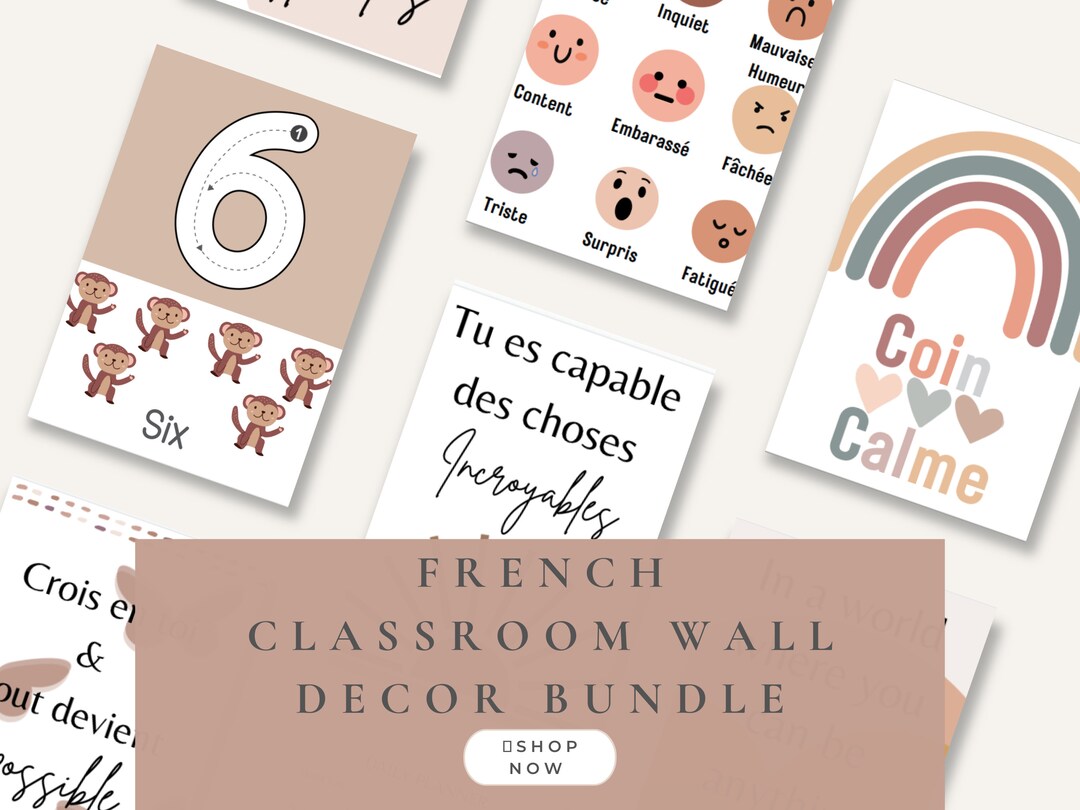 PRINTABLE FRENCH Boho Classroom Wall Decor Bundle | Wall Art, Alphabet ...