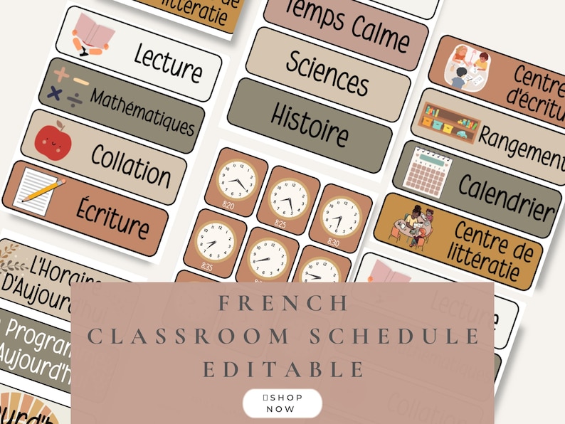 FRENCH Boho Classroom Visual Schedule | Classroom Schedule Cards ...