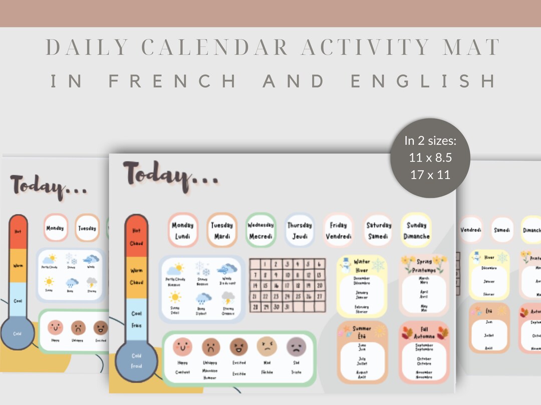 PRINTABLE English/french Daily Calendar Activity Mat | Daily Morning ...