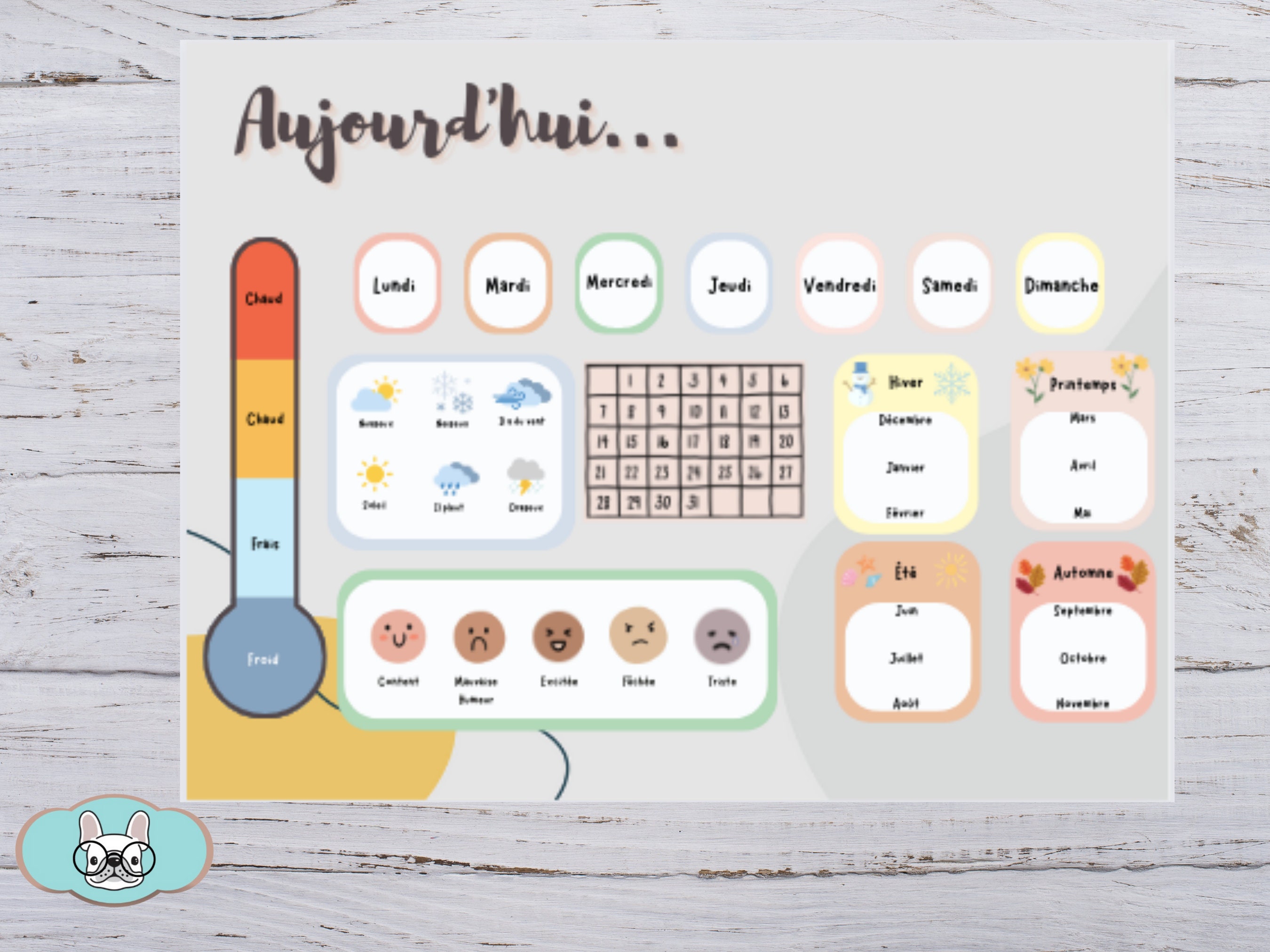 PRINTABLE English/french Daily Calendar Activity Mat | Daily Morning ...