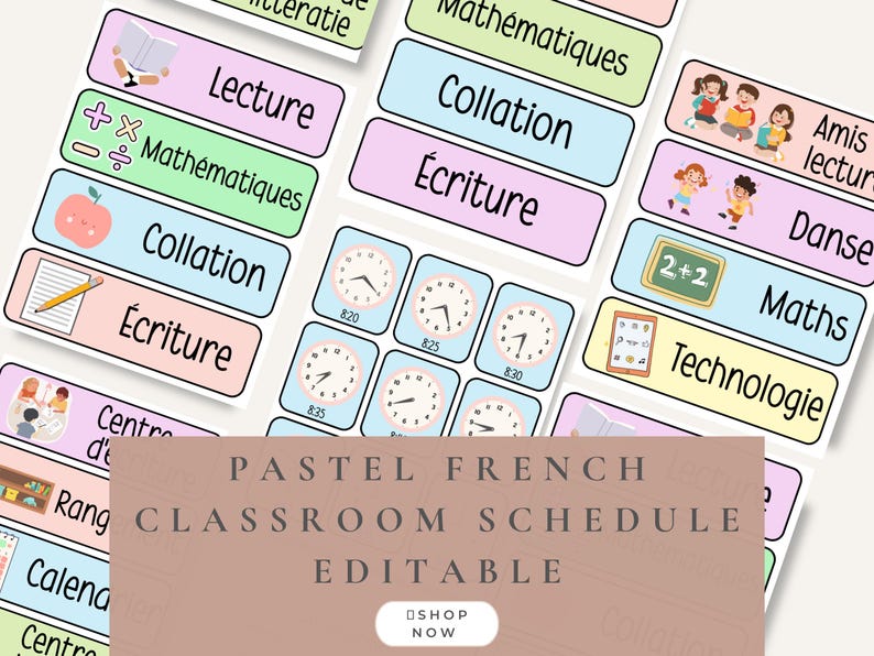 FRENCH Pastel Classroom Visual Schedule | Classroom Schedule Cards ...