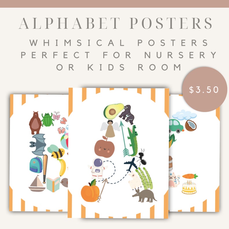 PRINTABLE Alphabet Cards Letter Posters Kid's Room - Etsy