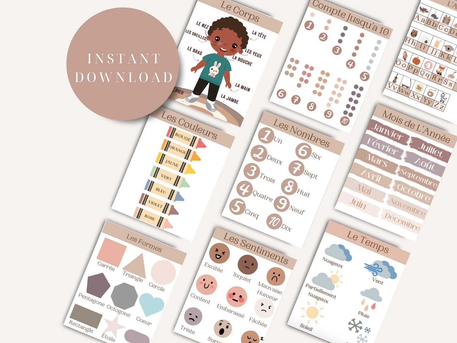 PRINTABLE FRENCH Boho Classroom Wall Decor Bundle | Wall Art, Alphabet ...