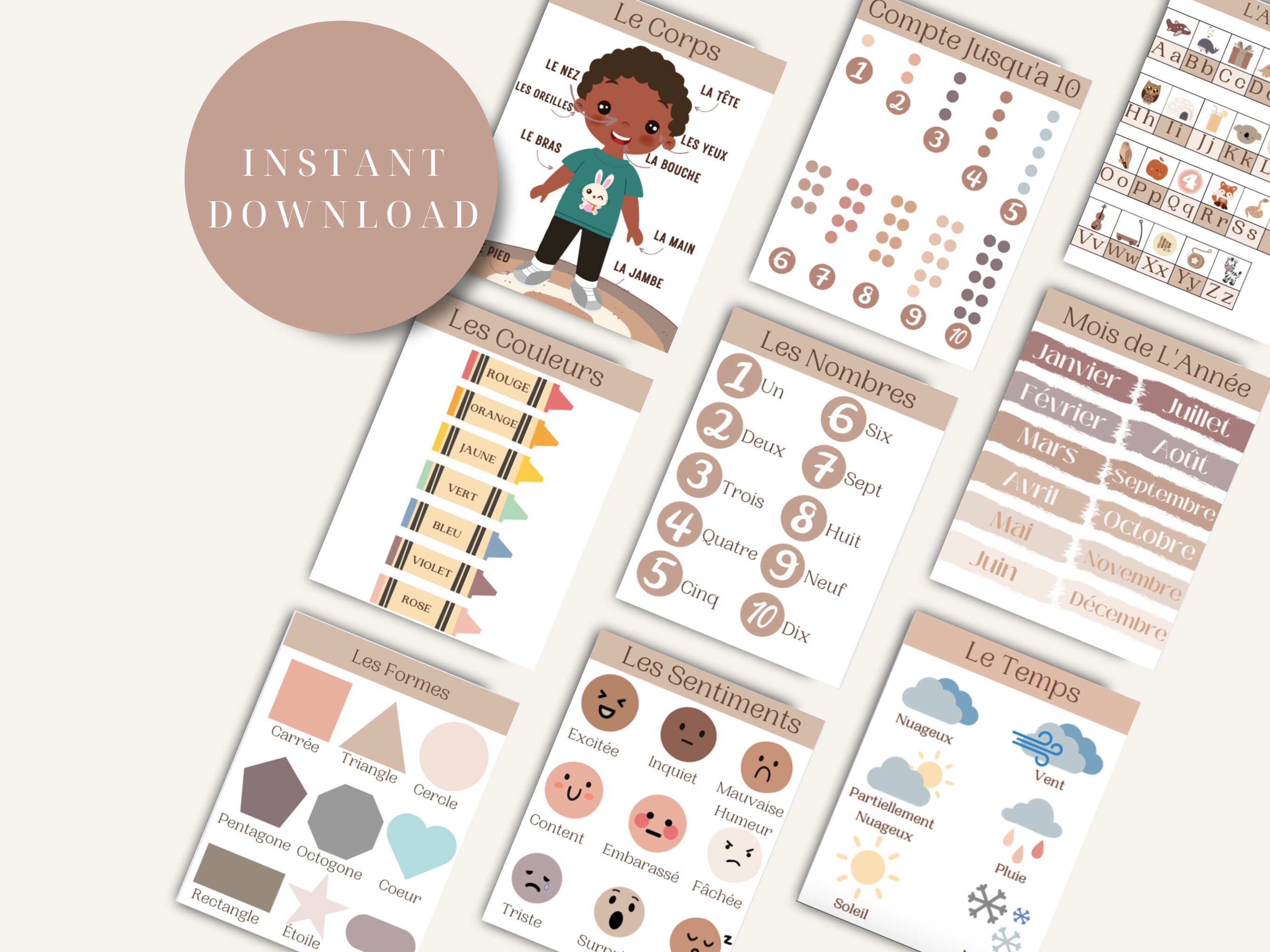 PRINTABLE FRENCH Boho Classroom Wall Decor Bundle | Wall Art, Alphabet ...