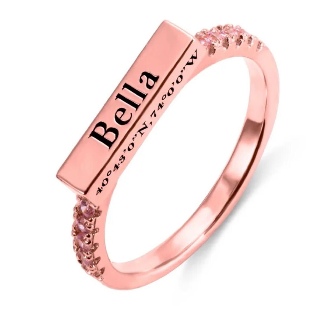 Engraved Stackable Bar Ring in Rosegold 18K Gold Plated - Etsy