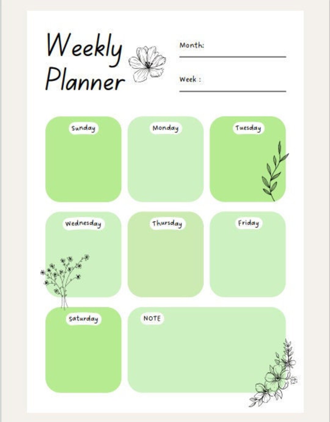 Printable Weekly Planner, Instant Download - Etsy