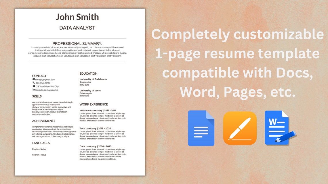 Resume Template Google Docs, Ats Resume Template, Resume and Cover ...