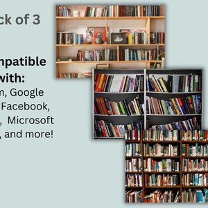 Zoom Bookshelf Virtual Background, Zoom Wallpaper, 3 Pack Virtual ...