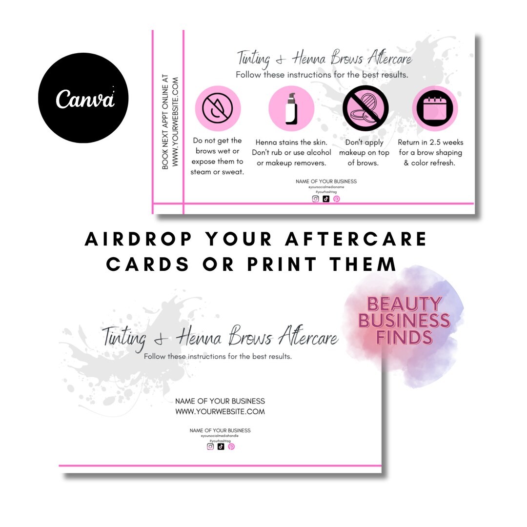 Brow Lamination Aftercare Card Henna Brows Aftercare Cards ...