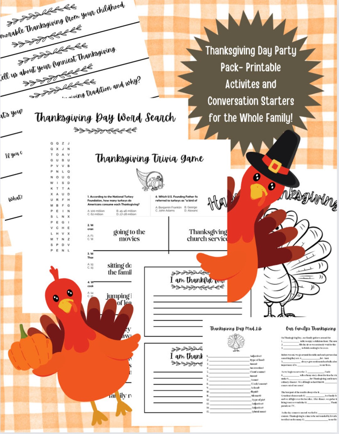 Thanksgiving Day Printable Party Pack Games, Gratitude Cards, and ...