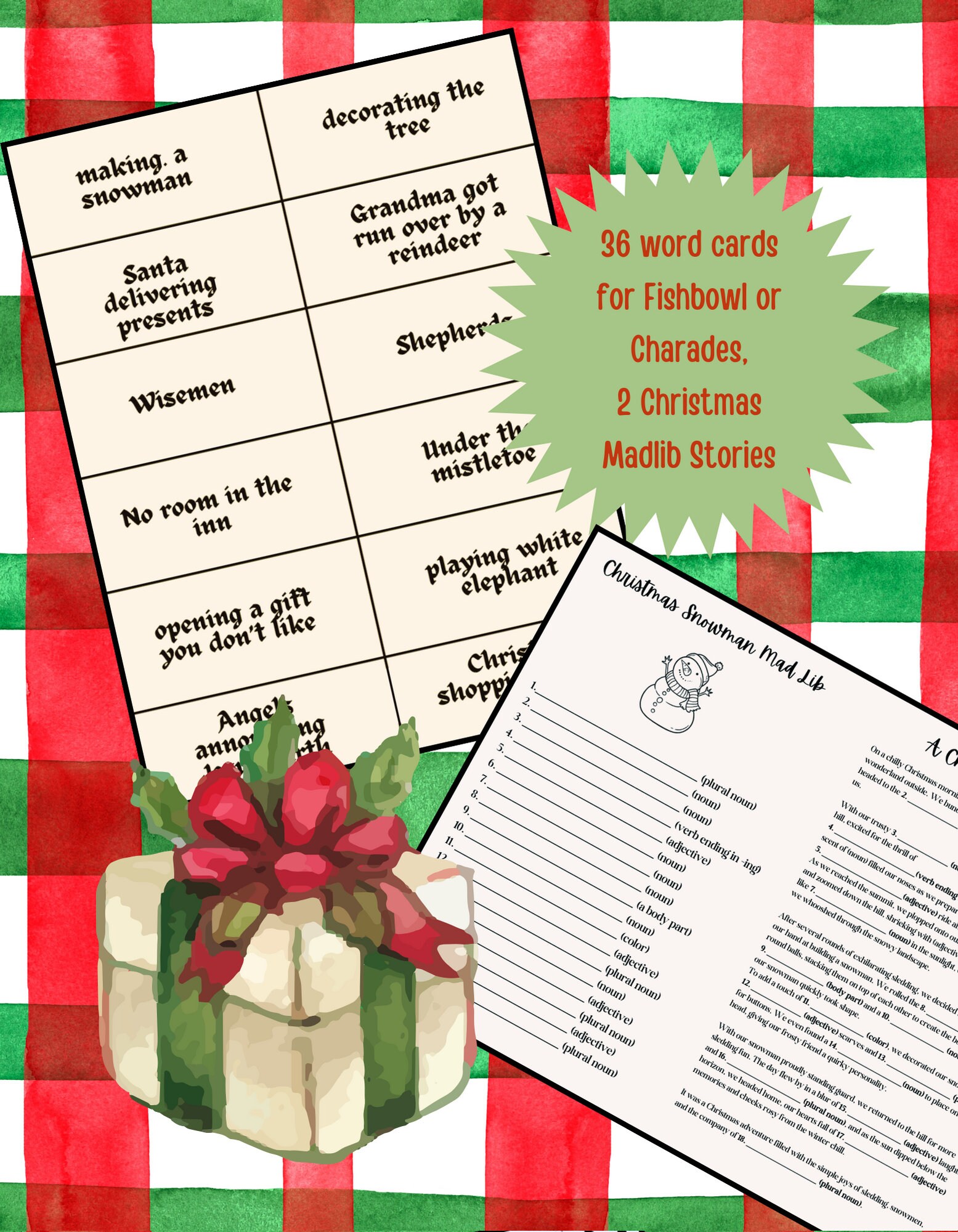 Christmas Game Party Pack- Mad Libs, Conversation Starter Cards ...