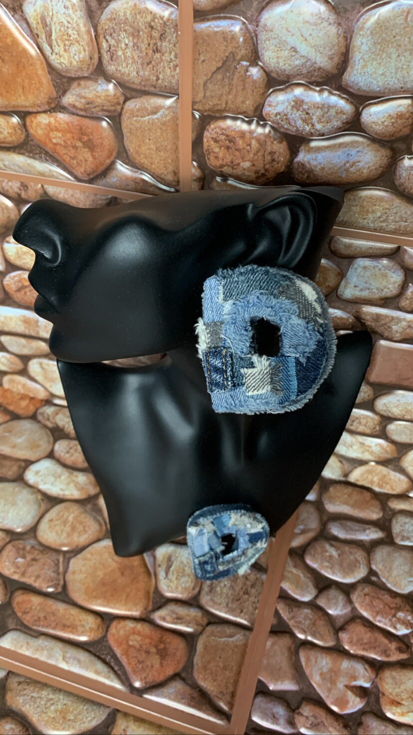 Initial D “3D” Denim Patchwork Earrings Size: Medium - Etsy
