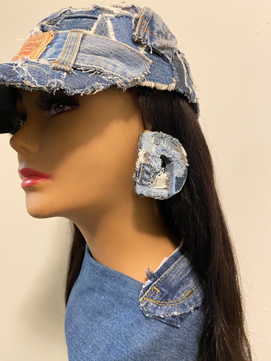 Initial D “3D” Denim Patchwork Earrings Size: Medium - Etsy