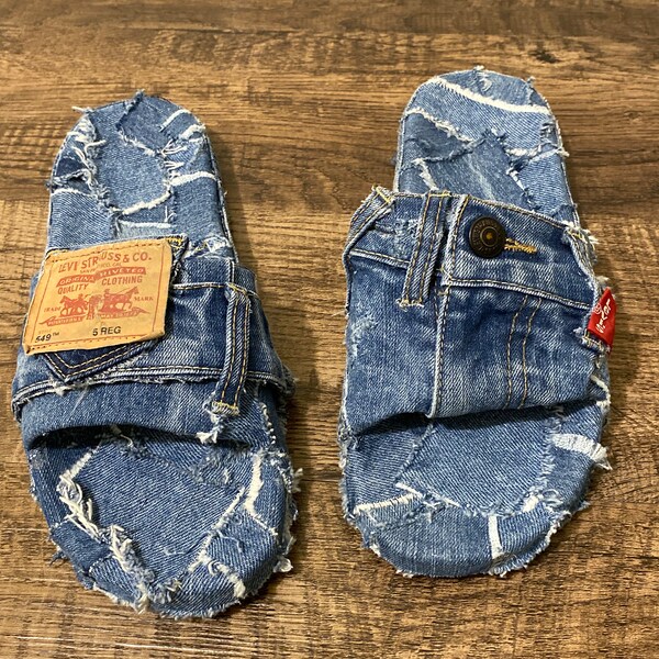 Denim Slides - Etsy