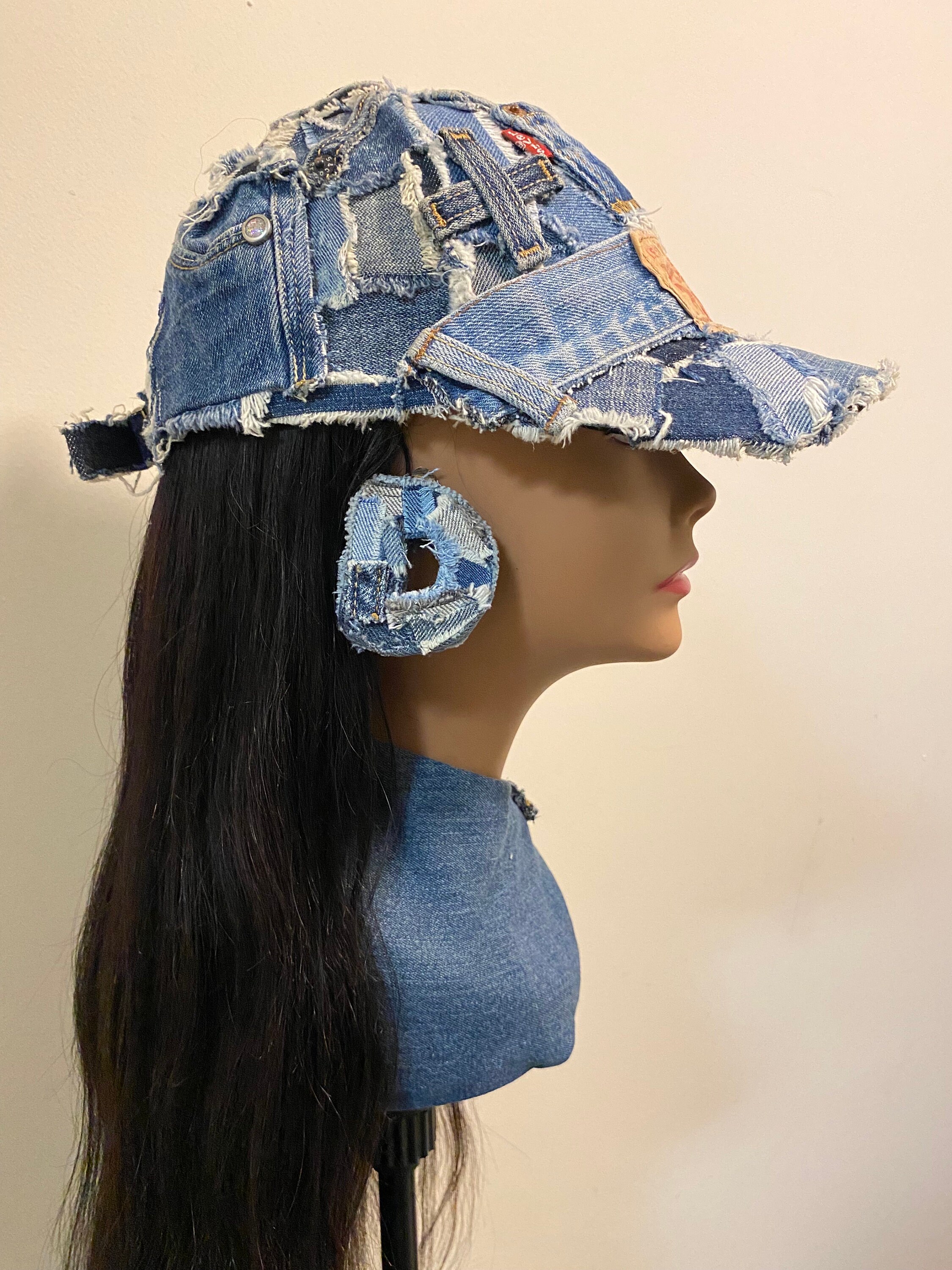 Initial D “3D” Denim Patchwork Earrings Size: Medium - Etsy