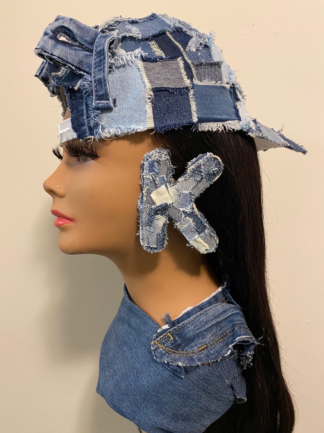 Initial K “3D” Denim Patchwork Earrings Size: BIG - Etsy