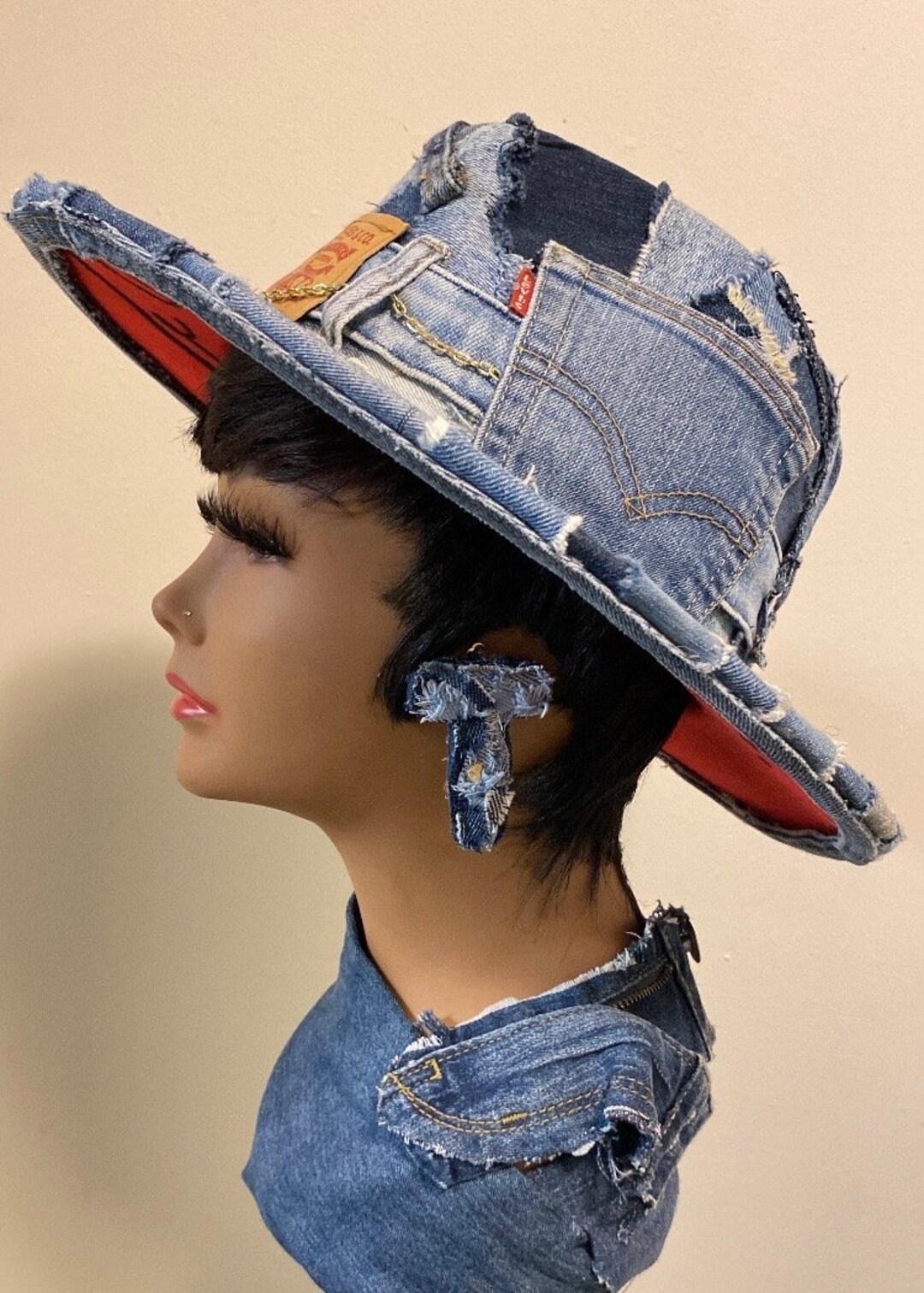 Initial T “3D” Denim Patchwork Earrings Size: Medium - Etsy
