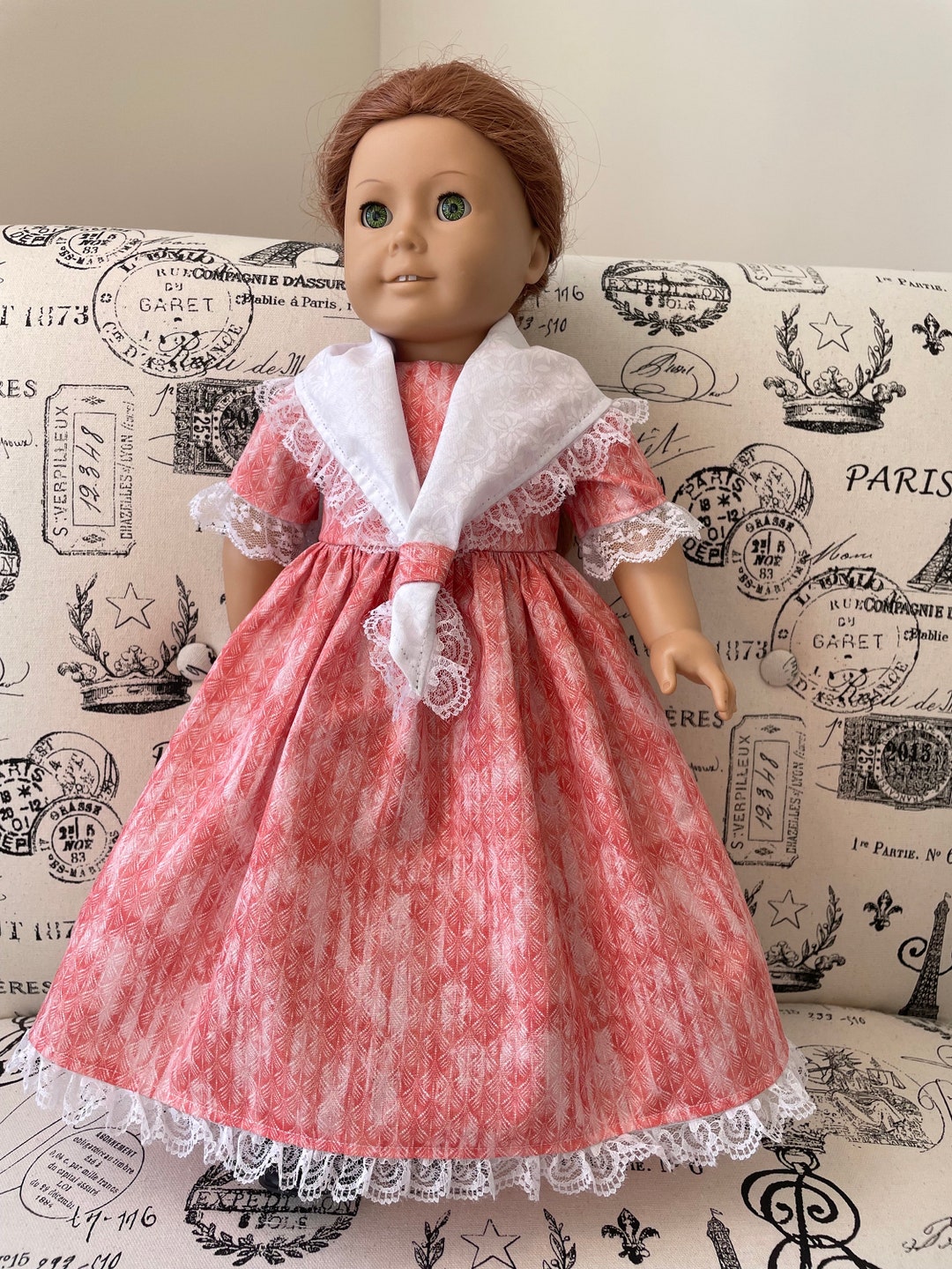 18 Doll Dress Spring Pink Dress, White Floral Shawl, White Lace Trim ...