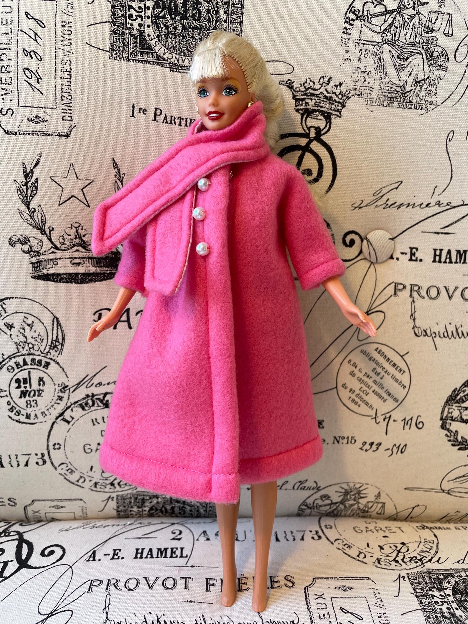11.5 Inch Pink Fleece Doll Coat With Attached Scarf - Vintage Style - Etsy
