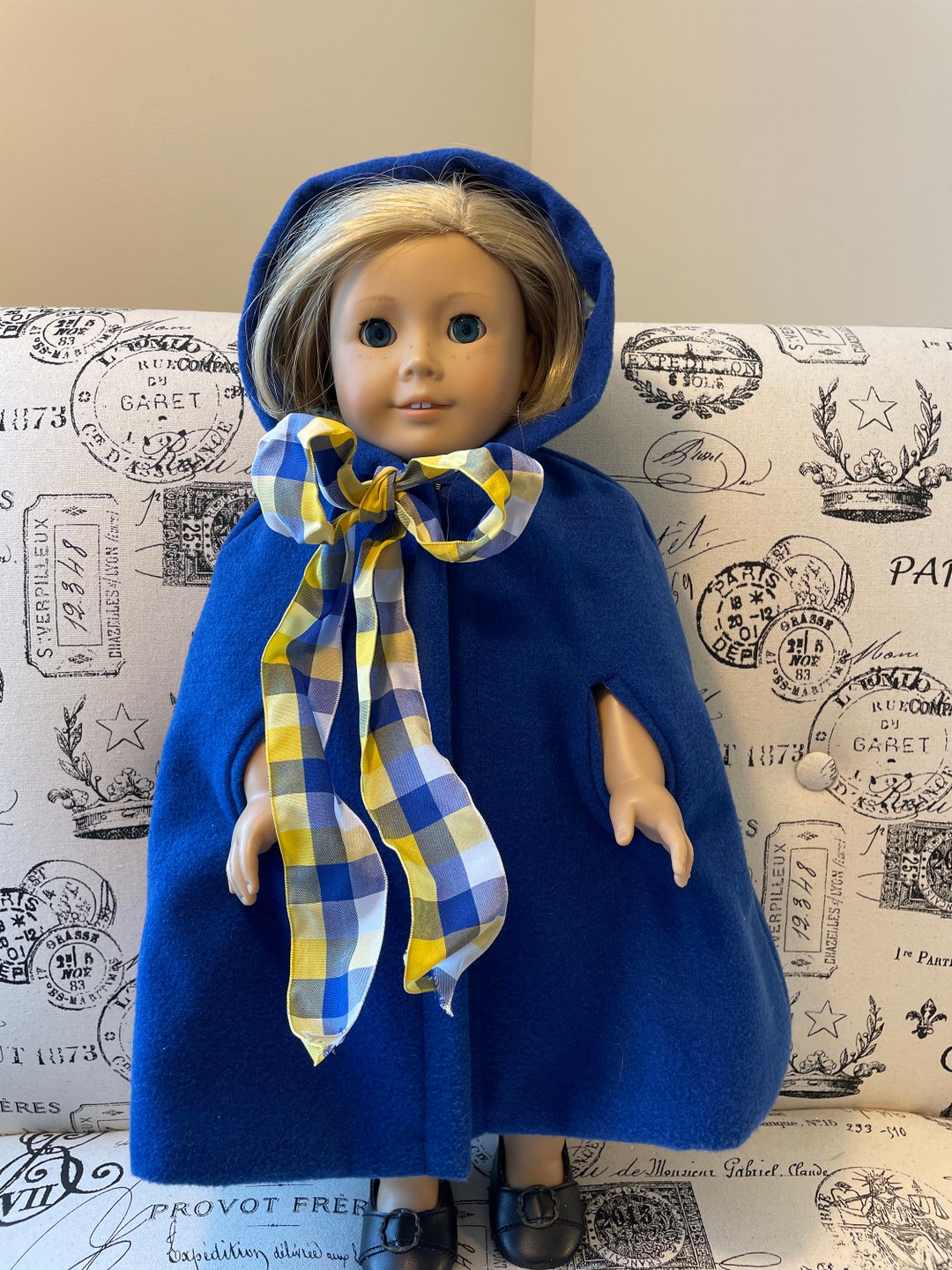 18 Doll Coat Blue Wool Doll Coat With Hood, Lined With Colorful Blue ...