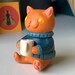 Cozy Coffee Cat Desk Buddy, Handmade Polymer Clay Cat Figurine, Sweater ...