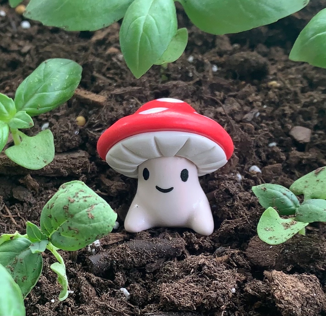 Tiny Mushroom Figurine, Small Clay Mushroom, Mushroom Man, Fairy Garden ...