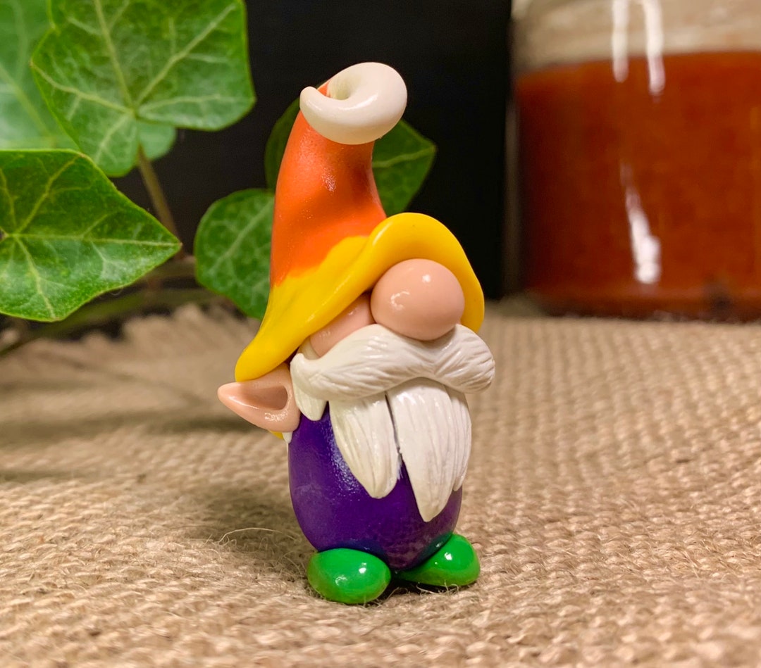 Halloween Gnome, Candy Corn Gnome, Mini Clay Gnome, Miniature Handmade ...