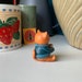 Cozy Coffee Cat Desk Buddy, Handmade Polymer Clay Cat Figurine, Sweater ...