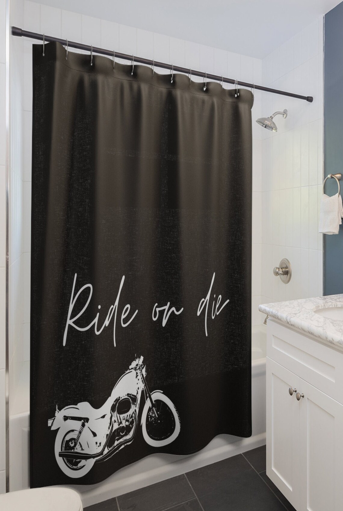 Ride or Die Motocycle Bathroom Shower Curtains Black Bathroom Accessory ...