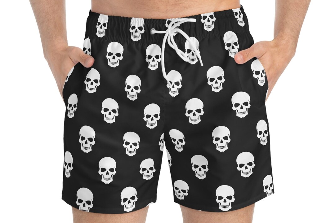 Black and White Skull Swimsuit for Men Swim Trunks Skeleton Gift Men ...