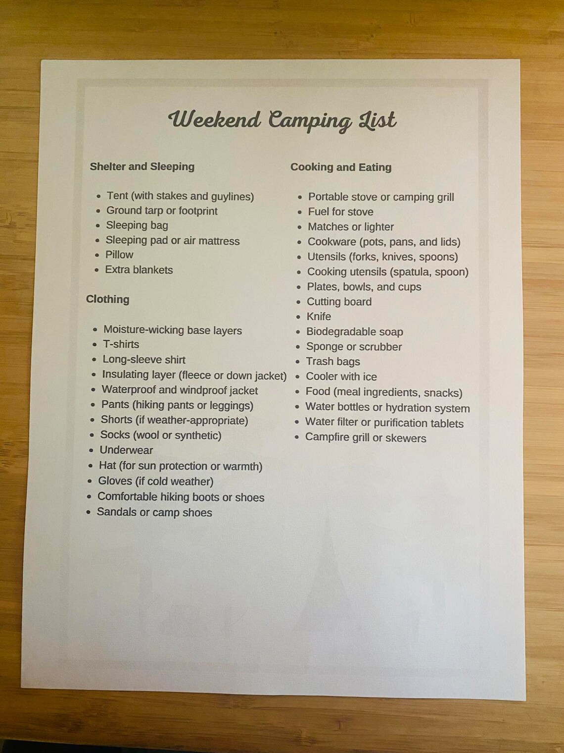 Weekend Camping Essentials Pack Packing List Camp Meal Planner Outdoor ...