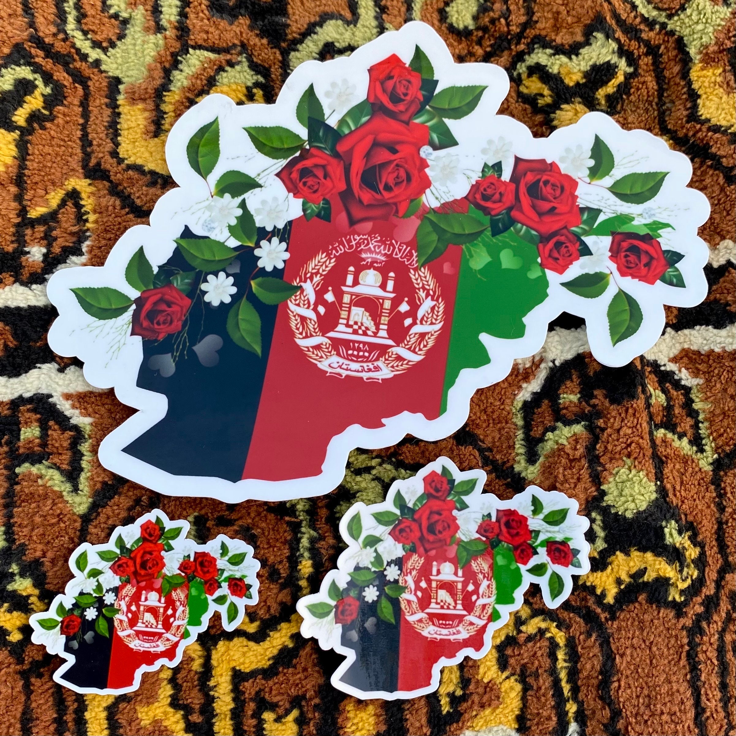 Afghanistan Flag Sticker With Flowers, Afghanistan Country Sticker ...