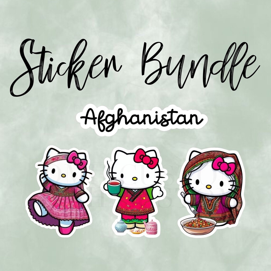 Afghanistan Kitty Waterproof Sticker Pack Cute Kitty in Afghan - Etsy