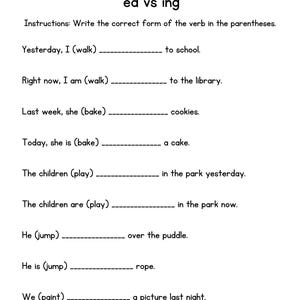 Ed Vs Ing Worksheets - Etsy