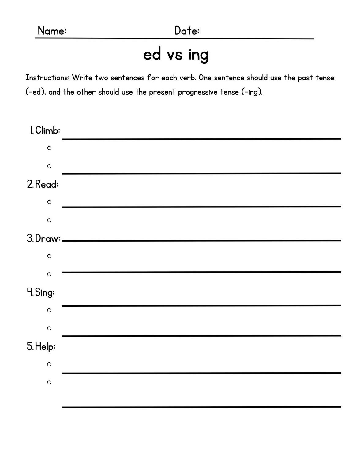 Ed Vs Ing Worksheets - Etsy