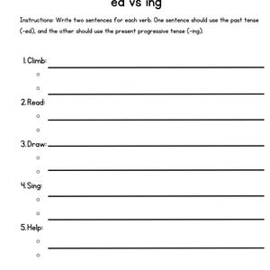 Ed Vs Ing Worksheets - Etsy